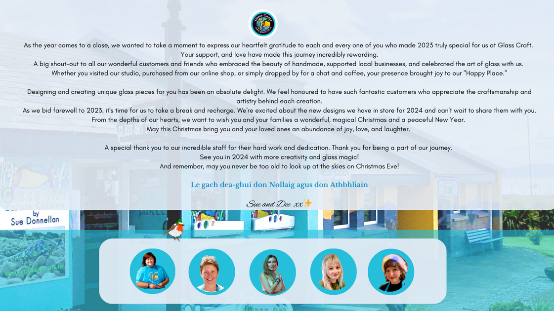 Le gach dea-ghuí don Nollaig agus don Athbhliain – Glass Craft